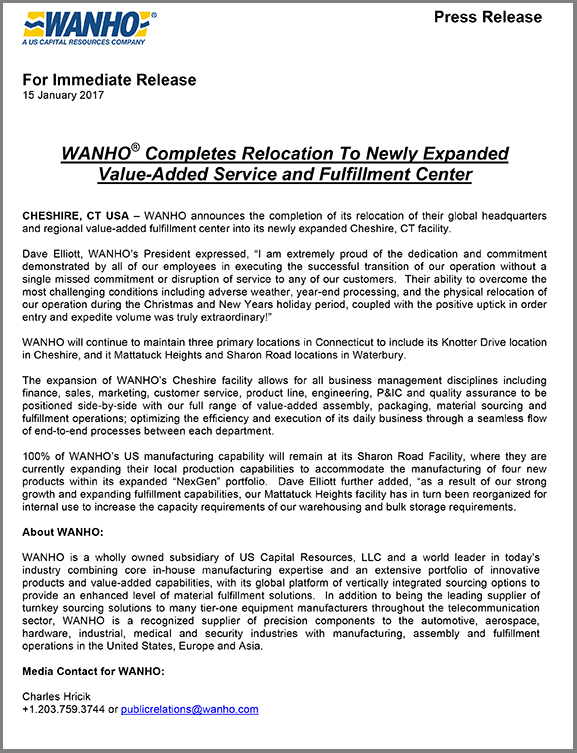 Wanho :: WANHO Completes Relocation