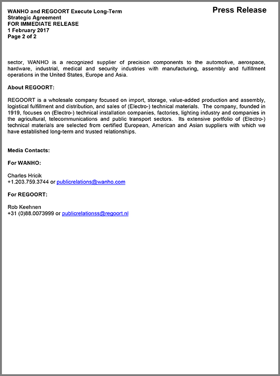 Wanho :: WANHO Expands Services in Europe